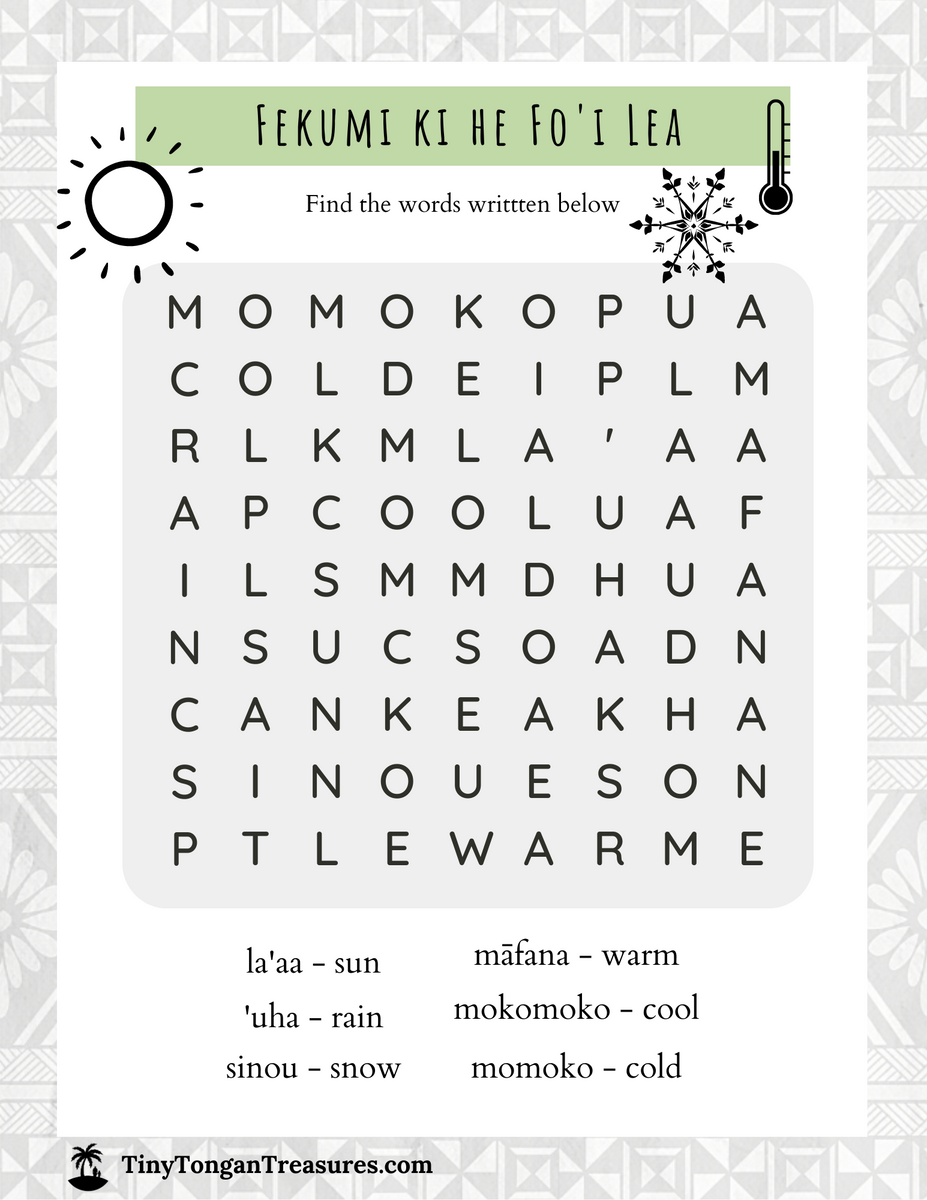 Tongan Word Search - Weather – Tiny Tongan Treasures